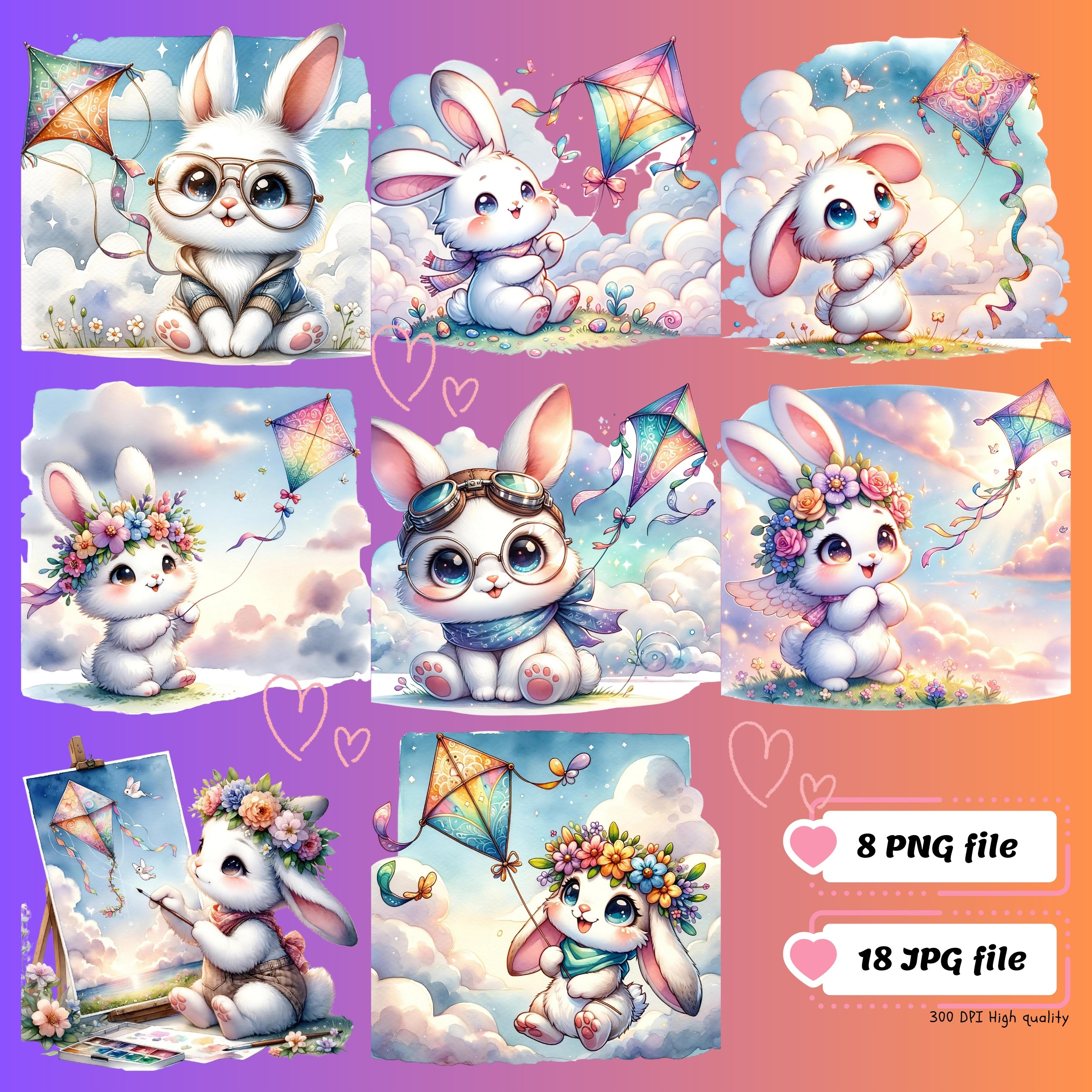 Easter Bunny Kite Digital Art - Whimsical Bunny Flying Kite Clipart ...