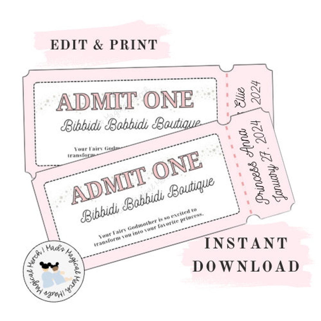 Magical Vacation Princess Makeover Boutique Printable Ticket - Etsy