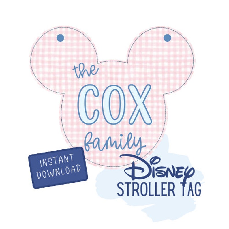 Pink Gingham Mouse Printable Stroller Tag - Perfect for Your Magical ...