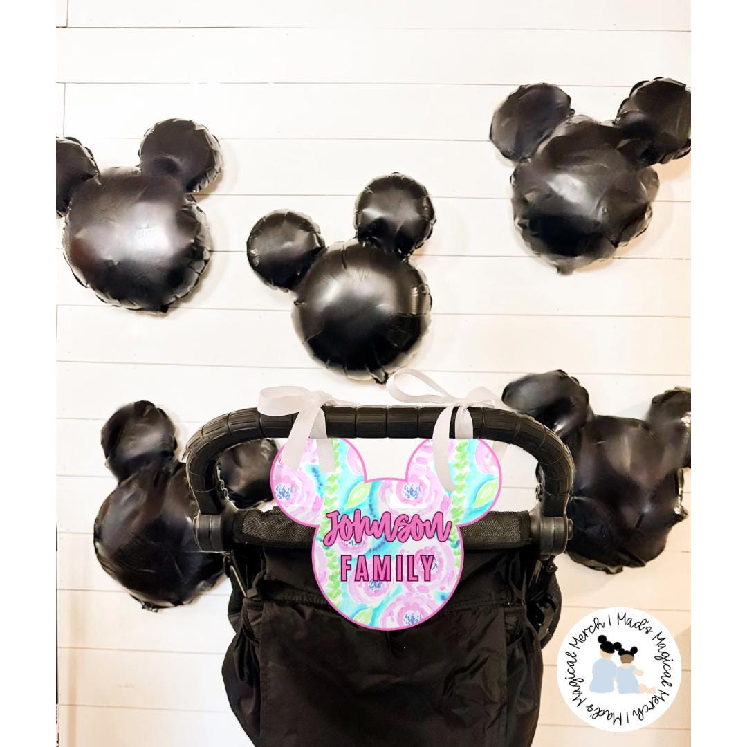 Preppy Floral Mouse Theme Park Printable Stroller Tag - Perfect for ...