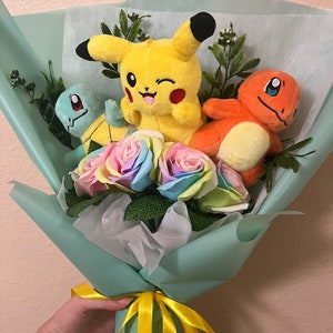 Pokémon Soap Rose Bouquet | Plush Flower Gift – Pikachu, Squirtle ...