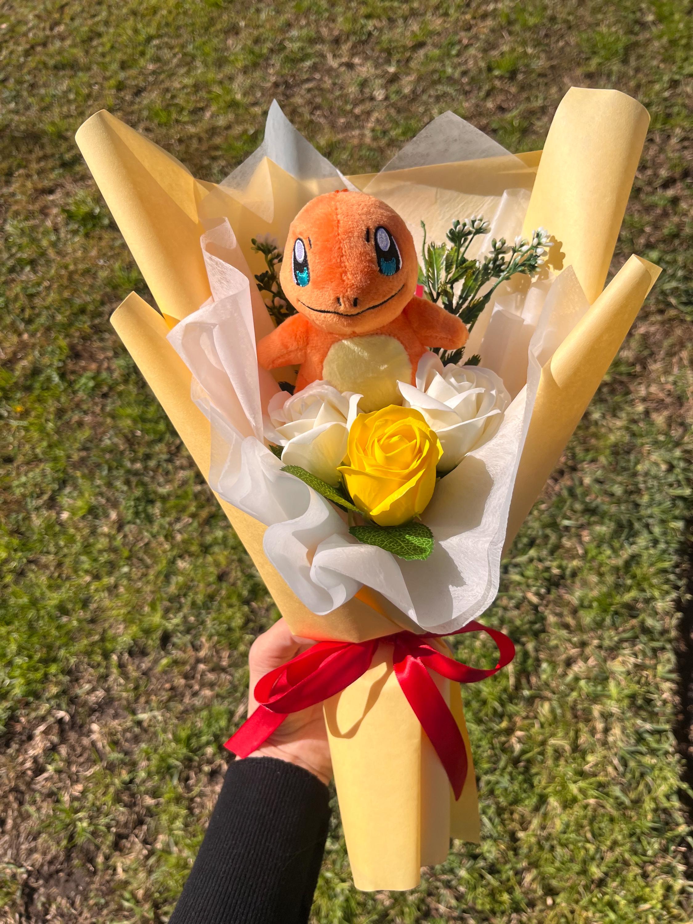 Pokémon Plush Flower Bouquet | Pikachu, Squirtle, Charmander Soap Roses ...