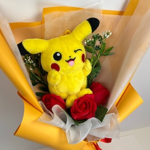 Pokémon Plush Flower Bouquet | Pikachu, Squirtle, Charmander Soap Roses ...