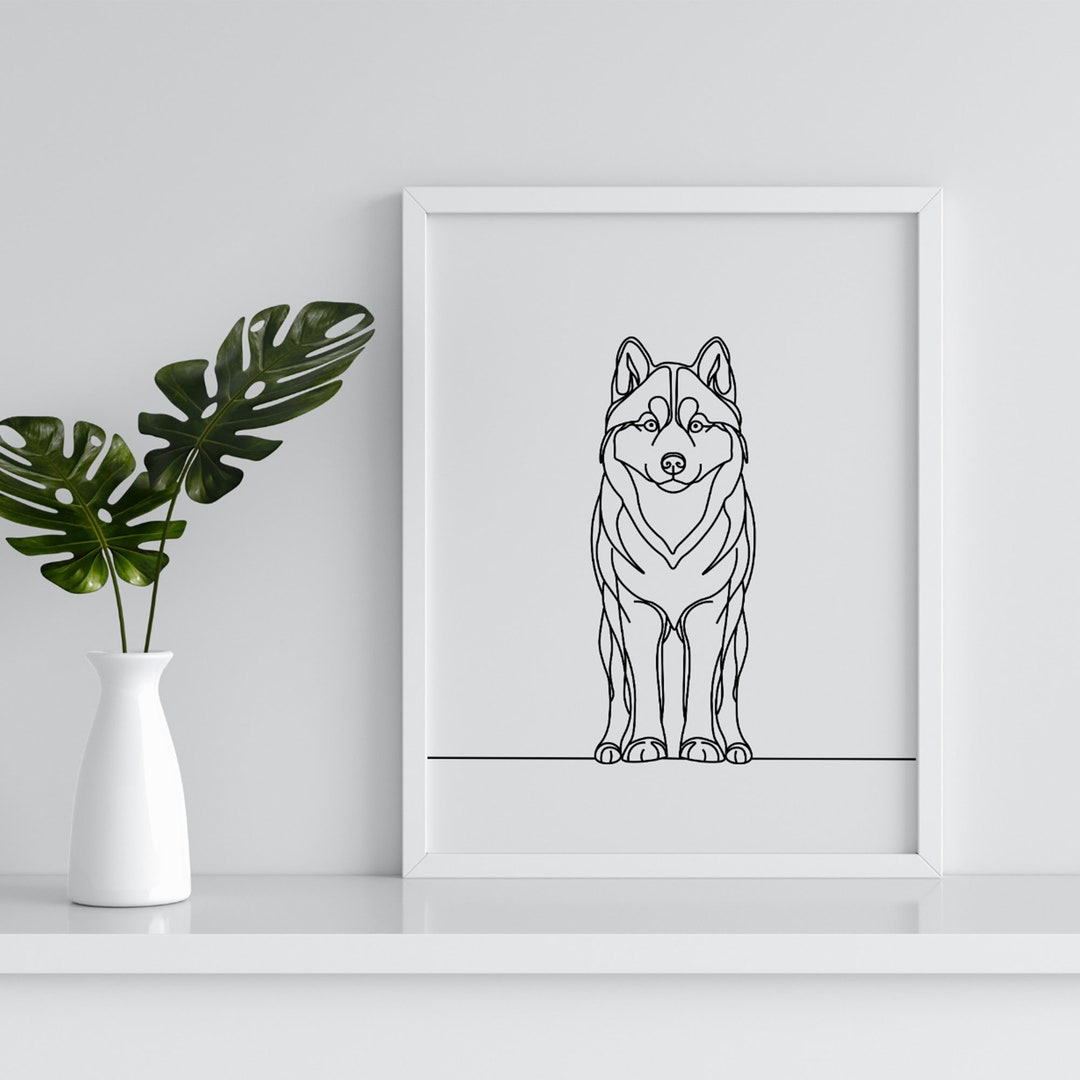 Siberian Husky Dog Minimalistic Line Art Drawing Poster Print Black and ...