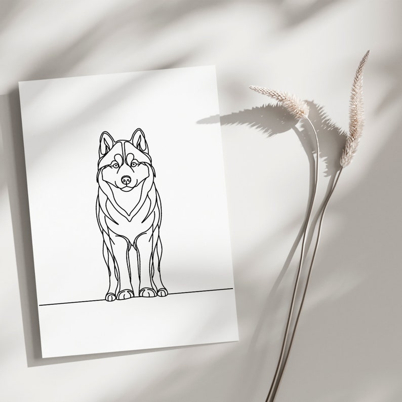 Siberian Husky Dog Minimalistic Line Art Drawing Poster Print Black and ...