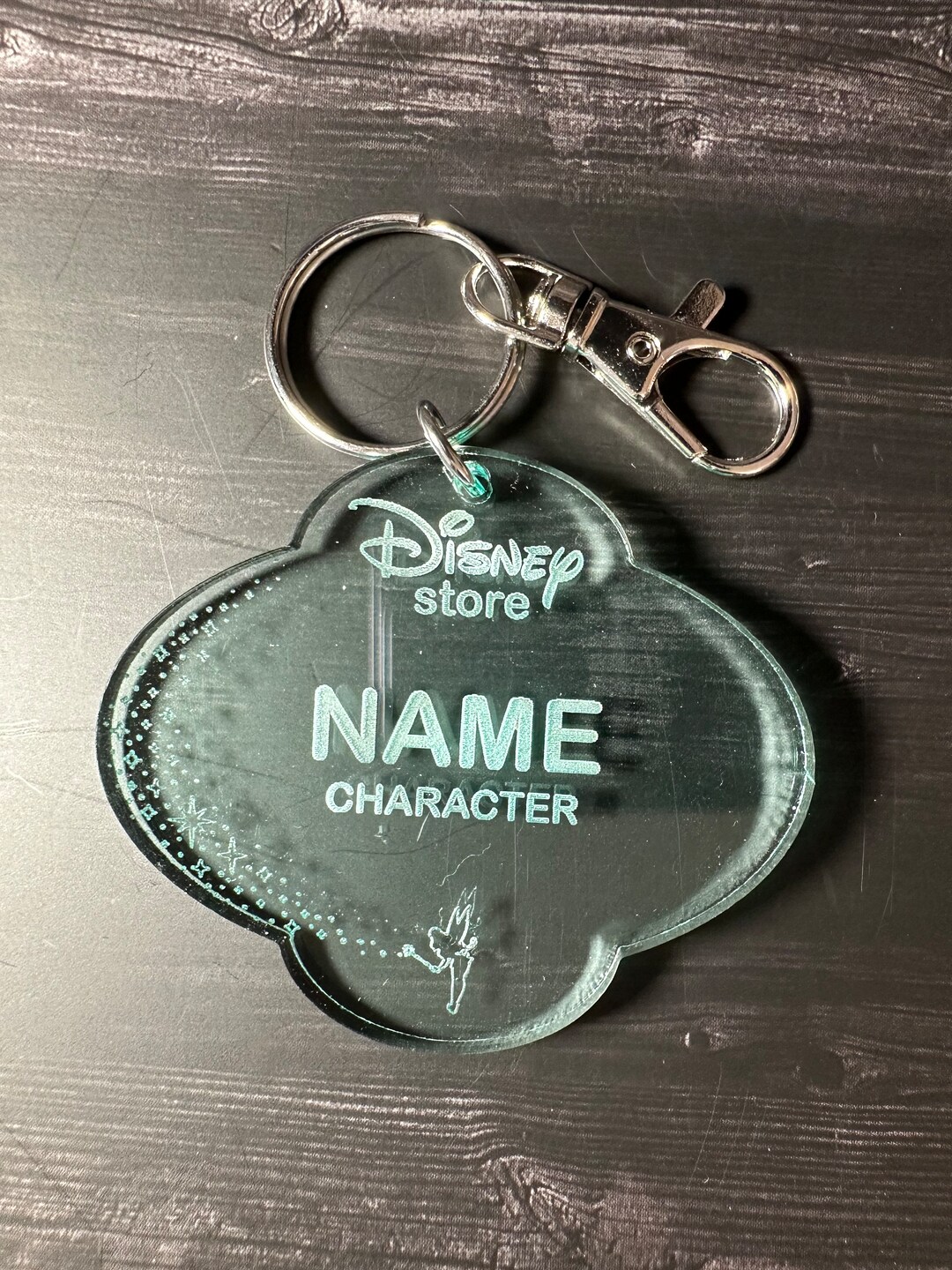 Disney Store Cast Member Name Tag Keychain Green Glass Acrylic Custom ...