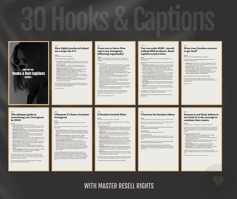 30 Done-for-you Instagram Reels: Hooks, Captions, Covers (MRR) - Etsy
