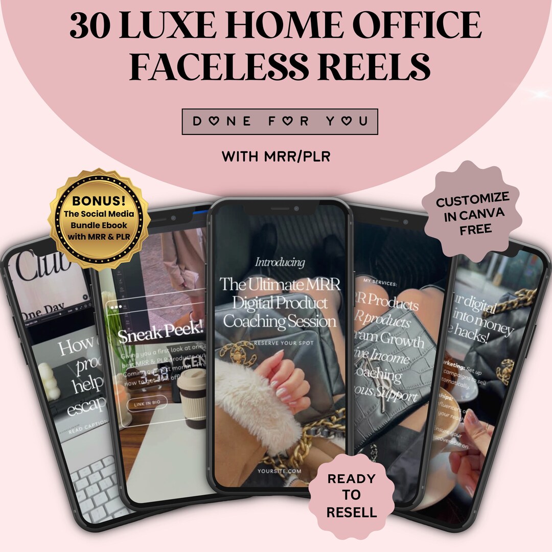 Faceless Reels MRR PLR | 30 Luxe Home Office Videos | Done for You ...