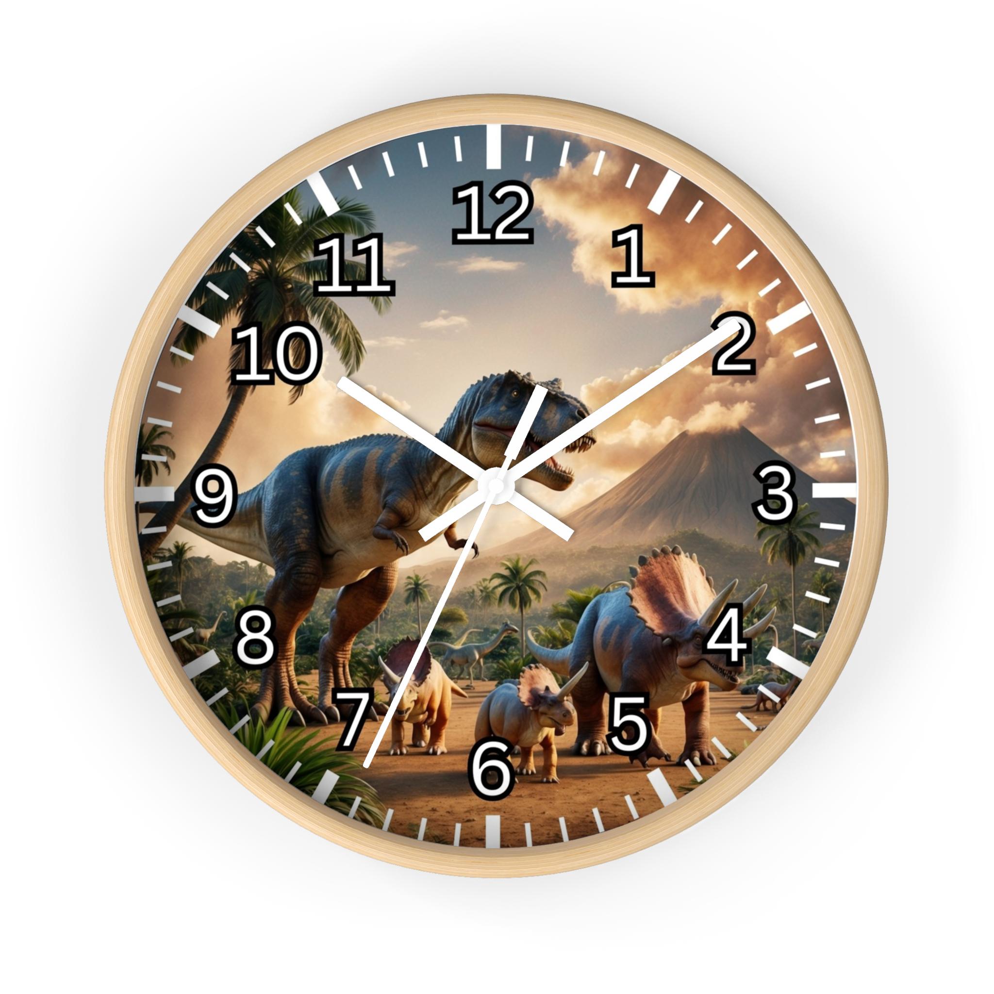Dinosaurs in the Wild Wall Clock for Kids - Jurassic Theme, Unique Room ...