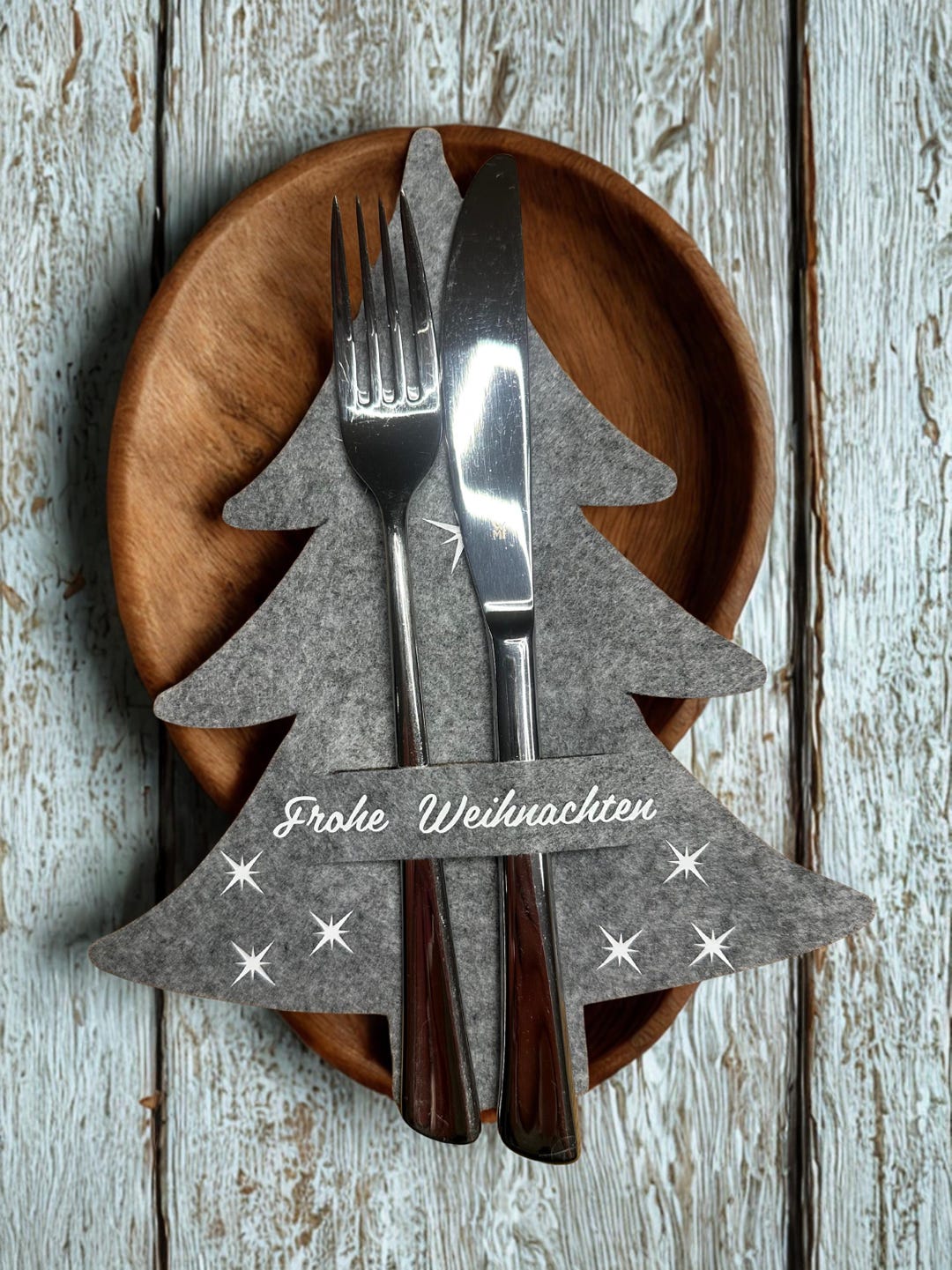 Felt Cutlery Holder for Christmas | Christmas Tree Cutlery Pouch, Grey ...