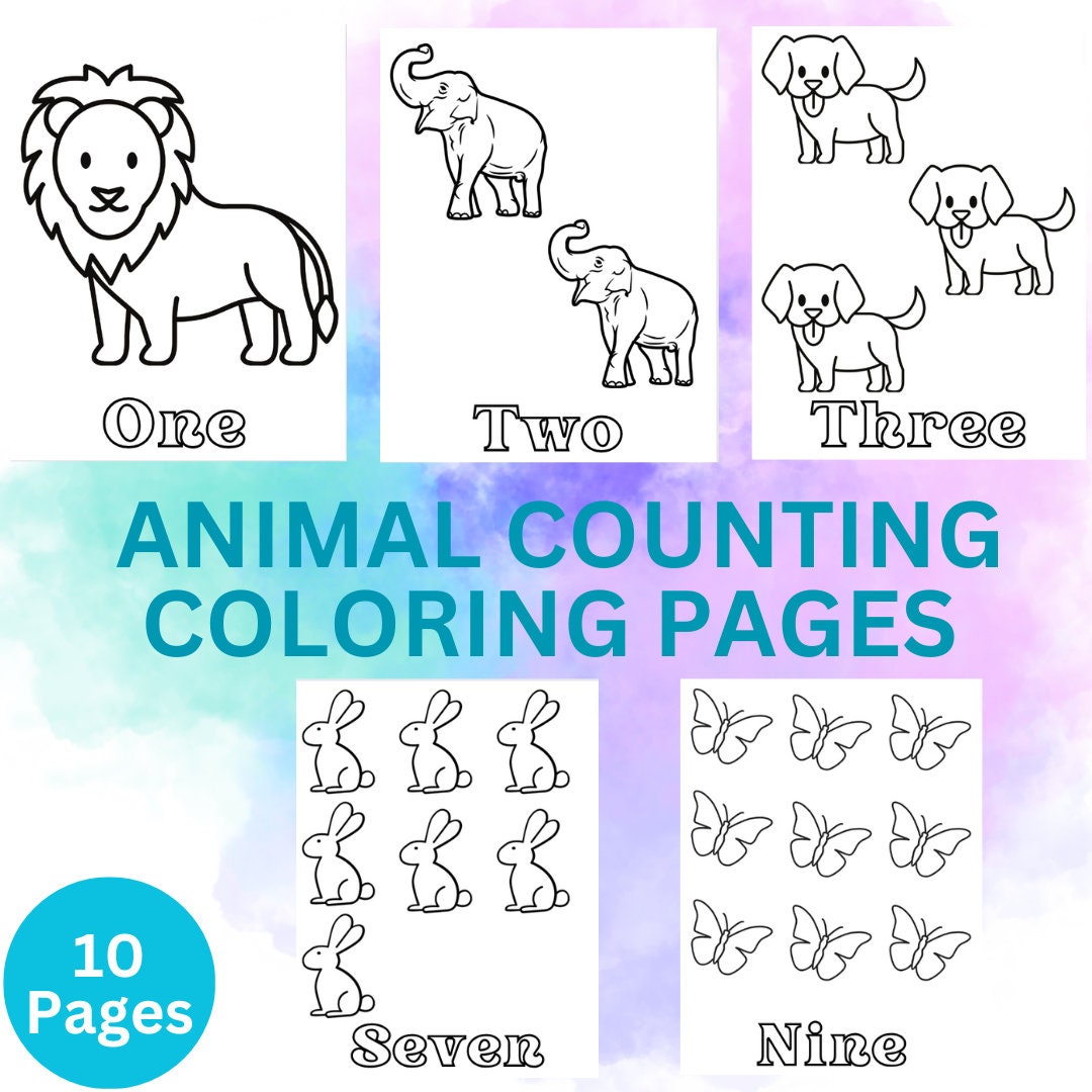 Animal Counting Coloring Pages - Etsy