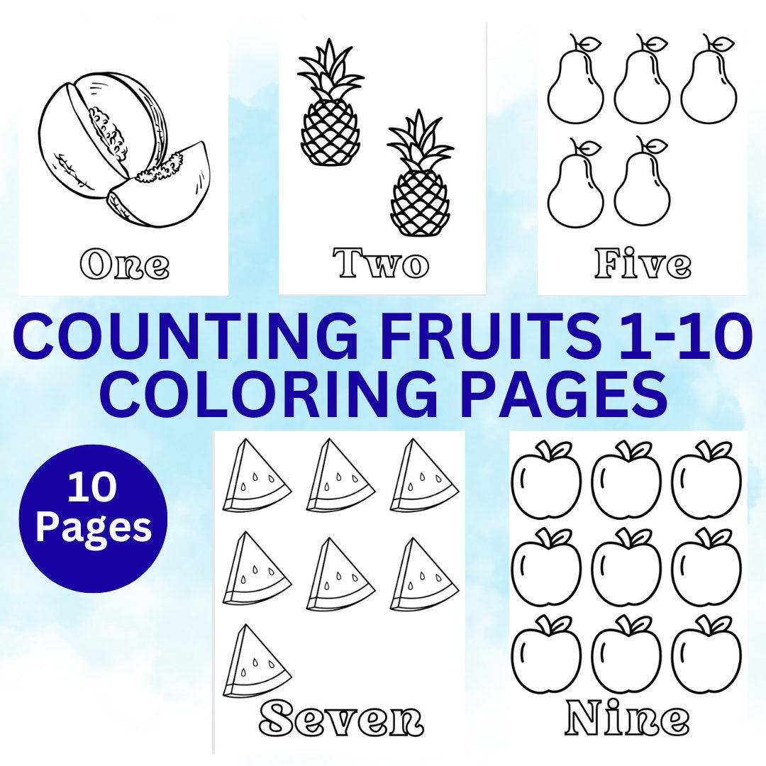 Counting Fruits 1-10 Coloring Pages - Etsy