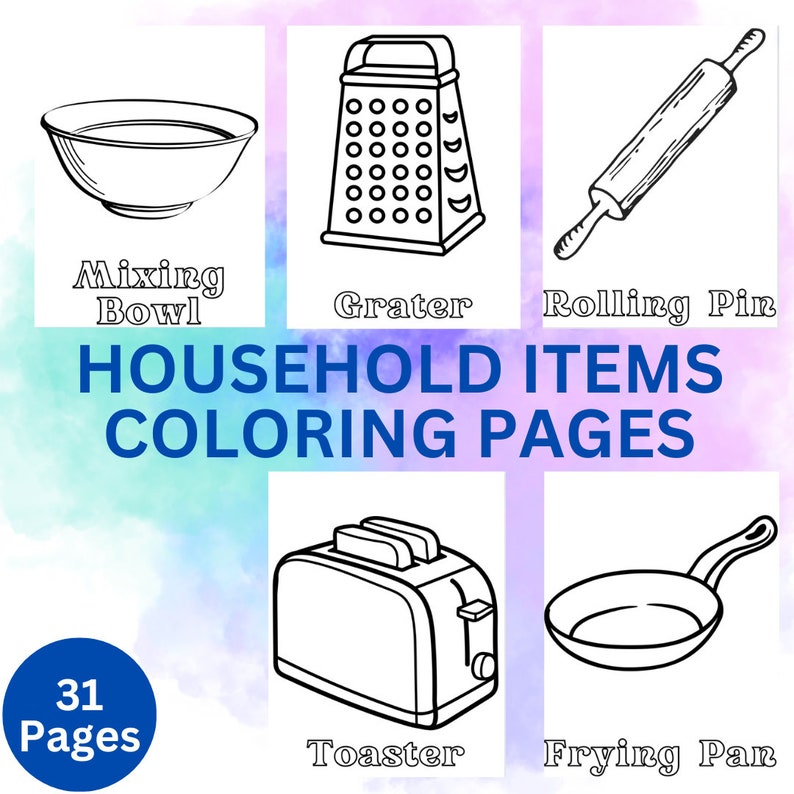 Household Items Coloring Pages - Etsy