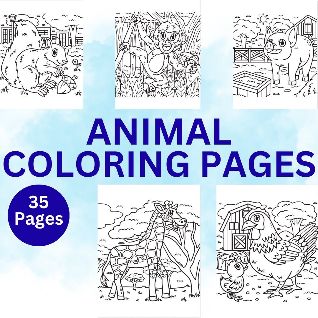 Animal Coloring Pages - Etsy