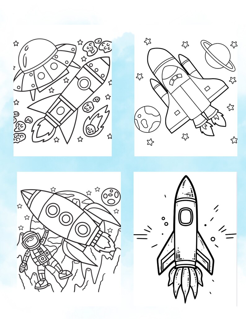 Rocket Ship Coloring Pages - Etsy