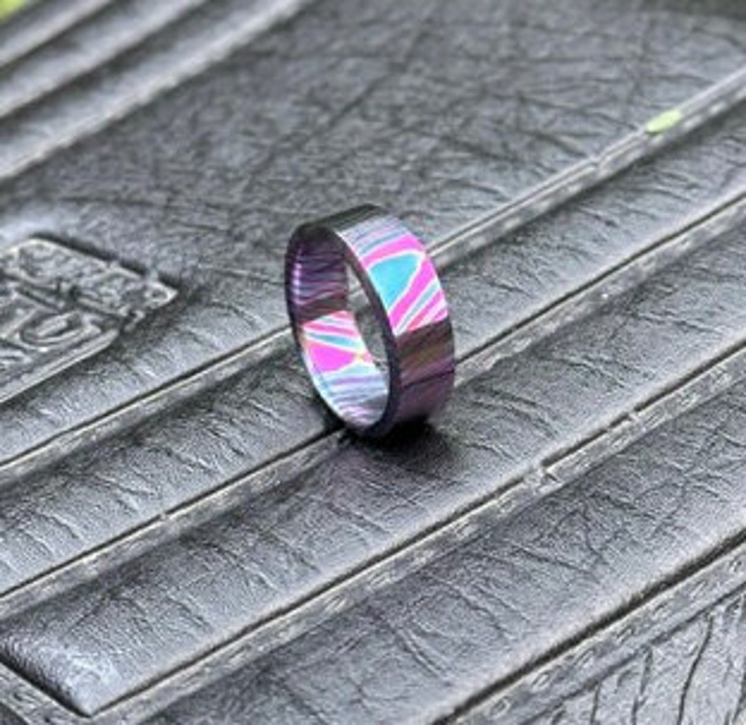Timascus Flat Design 8mm Ring, Wedding Band, Timascus Niboti Wedding ...