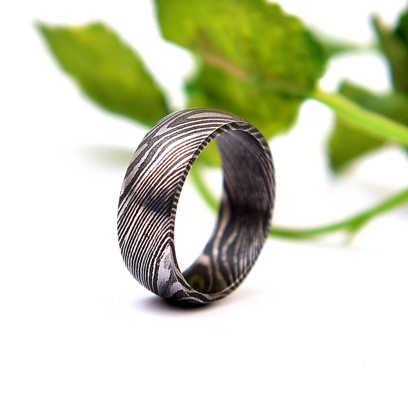 Simple Damascus Ring Domed Shape 8mm Wedding Gift Man Promise Rings ...