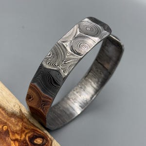 Damascus Hammered Bangle Hand Forged Steel Cuff Bracelet Viking Modern Jewelry Anniversary Gift ...