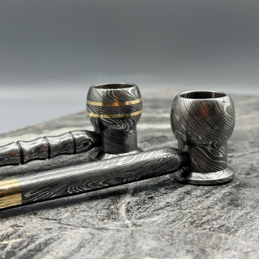 Handmade Damascus Steel Smoking Pipe, Brass Metal Pipe With Mesh Gauze ...