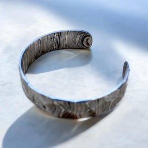 Damascus Hammered Bangle Hand Forged Steel Cuff Bracelet Viking Modern Jewelry Anniversary Gift ...