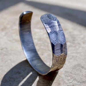Damascus Hammered Bangle Hand Forged Steel Cuff Bracelet Viking Modern ...