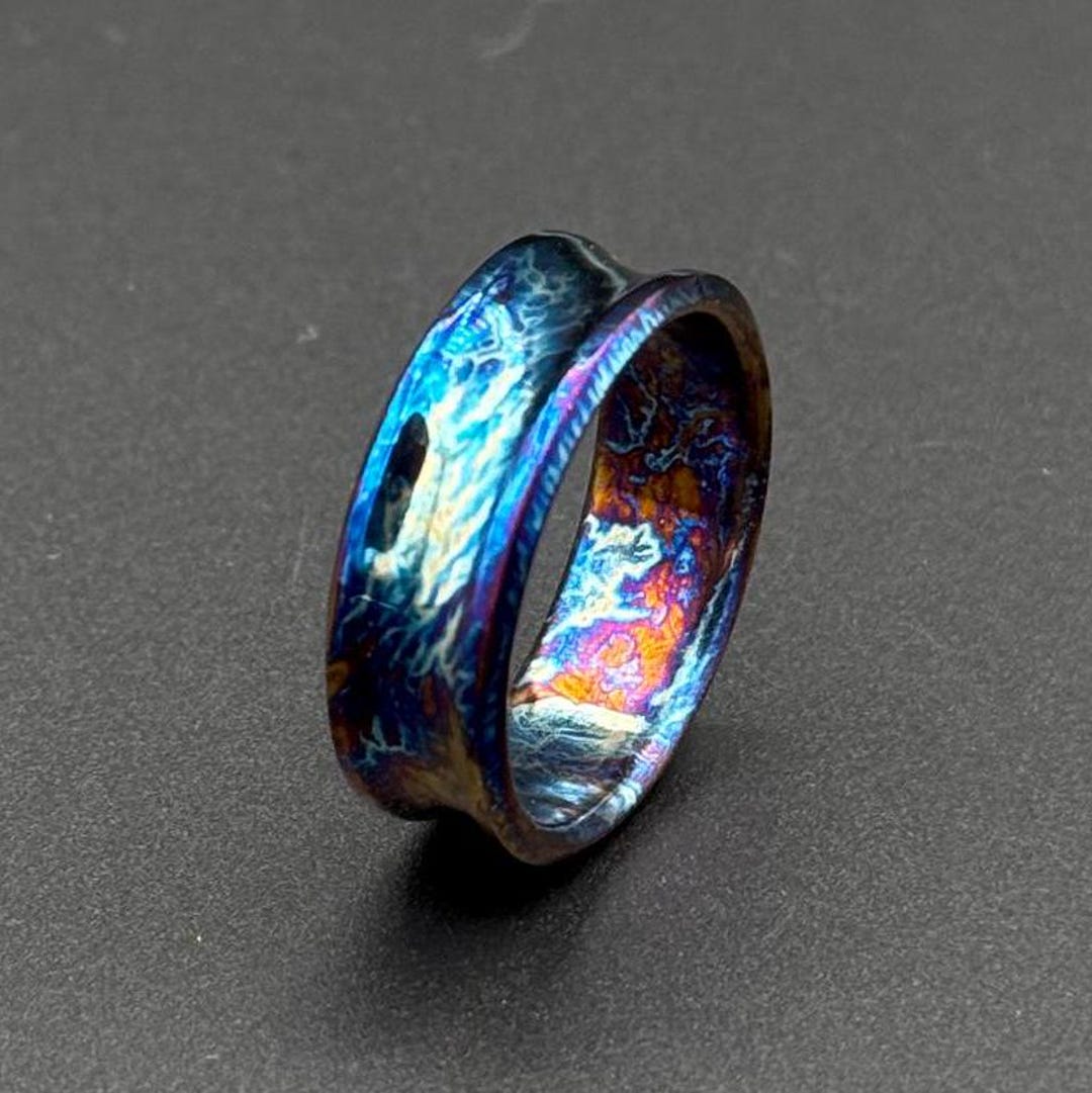 Colorful Titanium Deep Center Ring | Doomed Shape Ring | Handmade ...