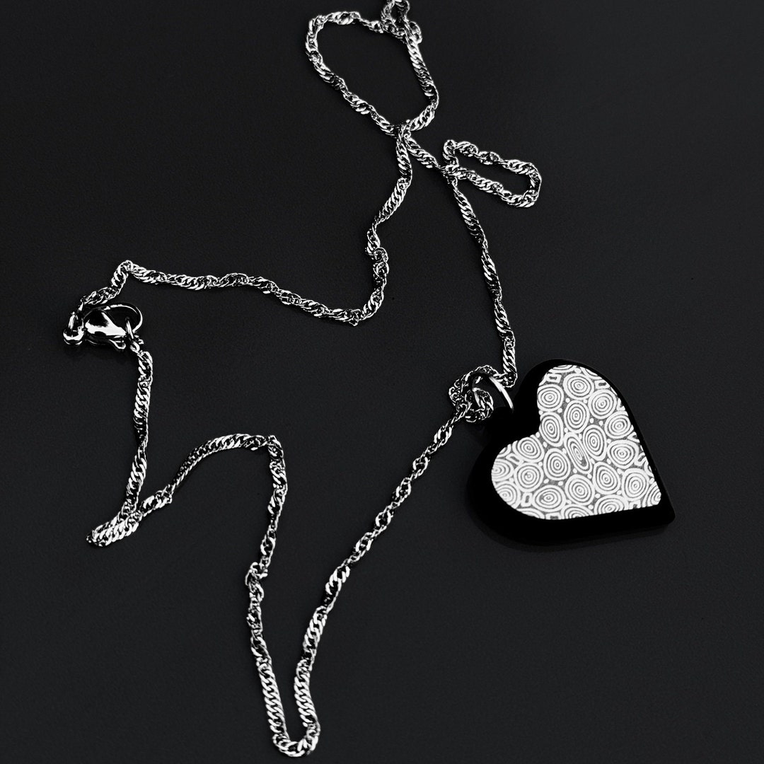 Damasteel & Titanium Heart Pendant | Titanium DLC Black Coated Base ...