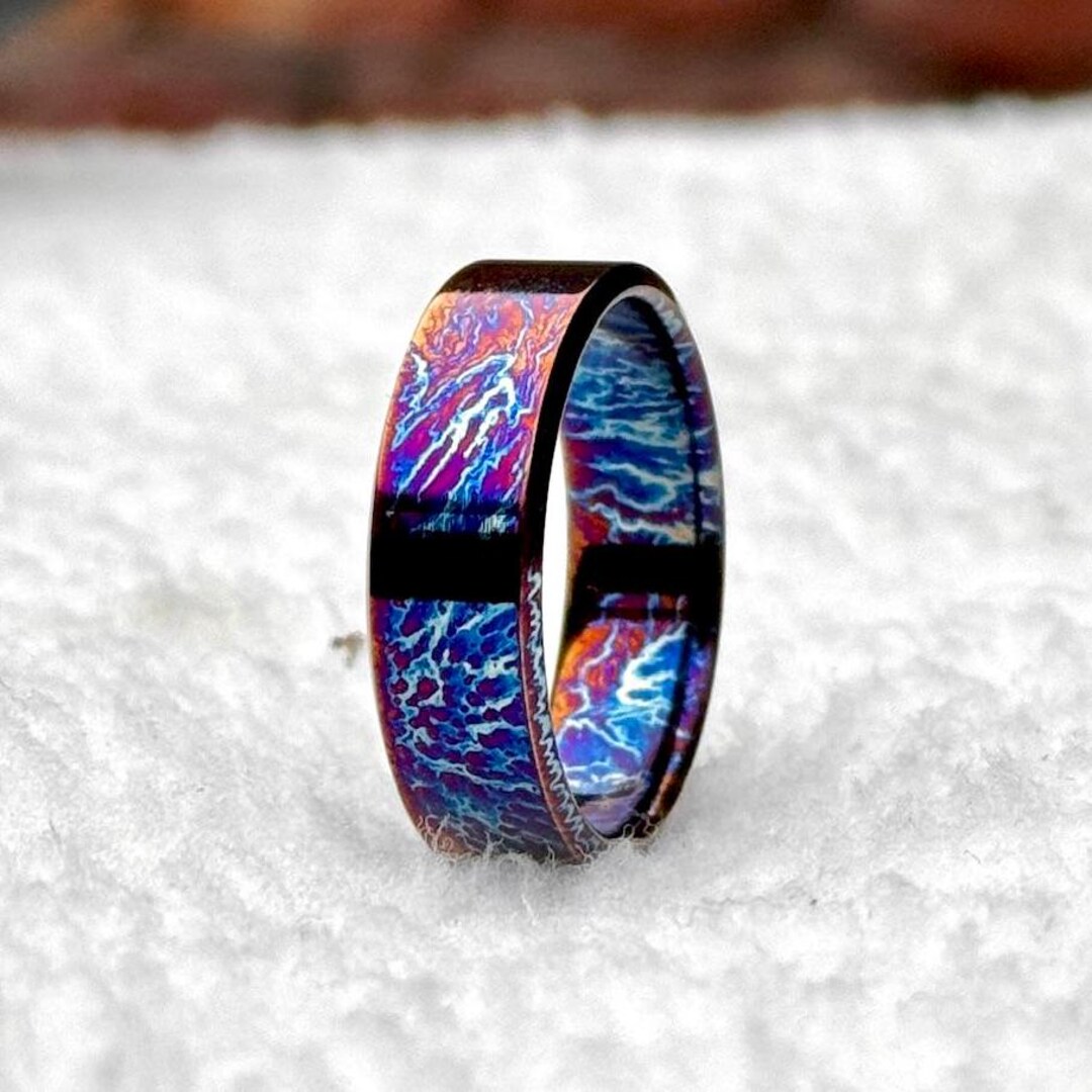 Titanium Colorful Toxic Ring, Wedding Ring, Flamed Anodized Ring ...