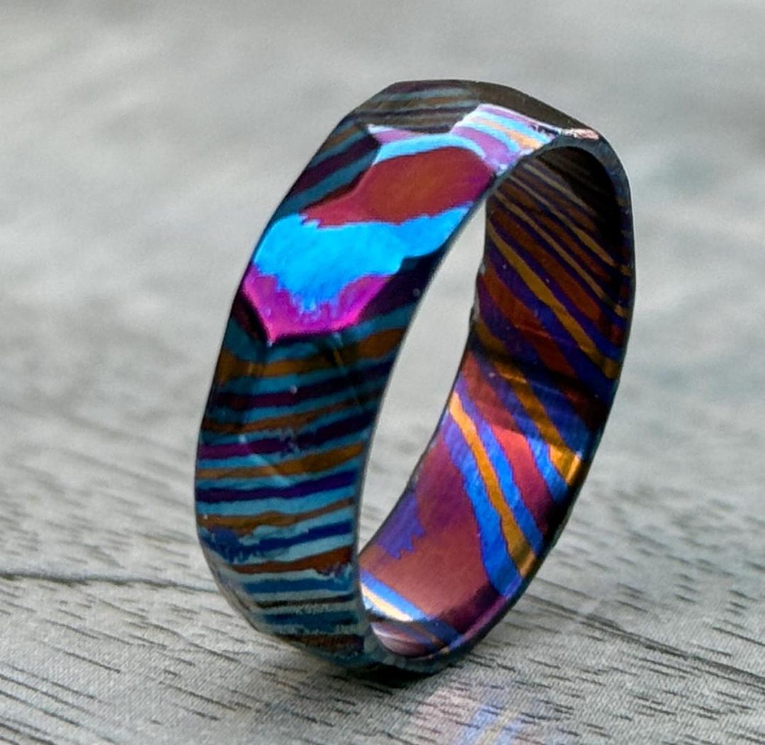Faceted Timascus 3 Alloy Customized Ring, Timascus Wedding Band, Gift ...