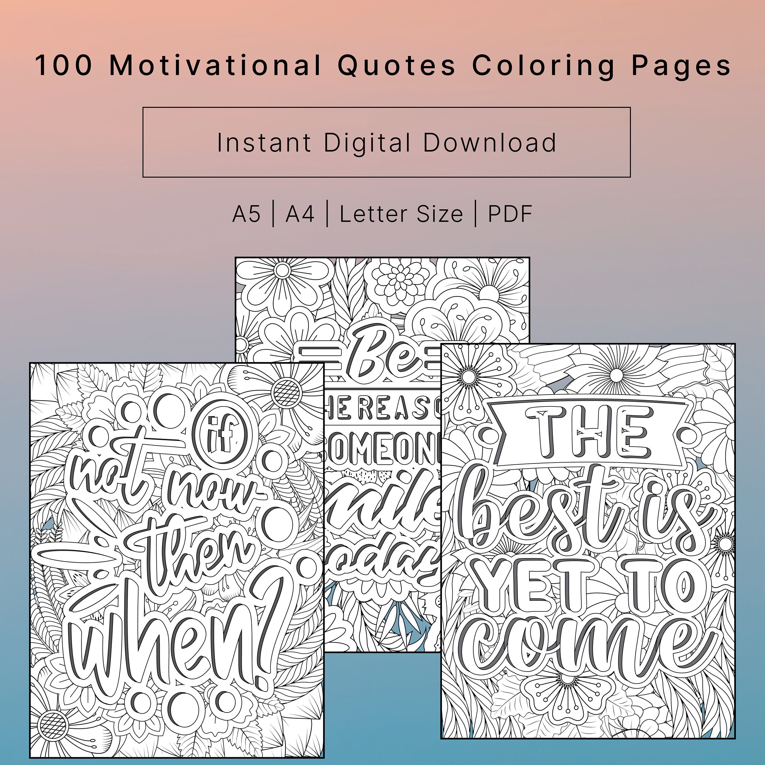 100 Motivational Quotes Coloring Pages - Etsy