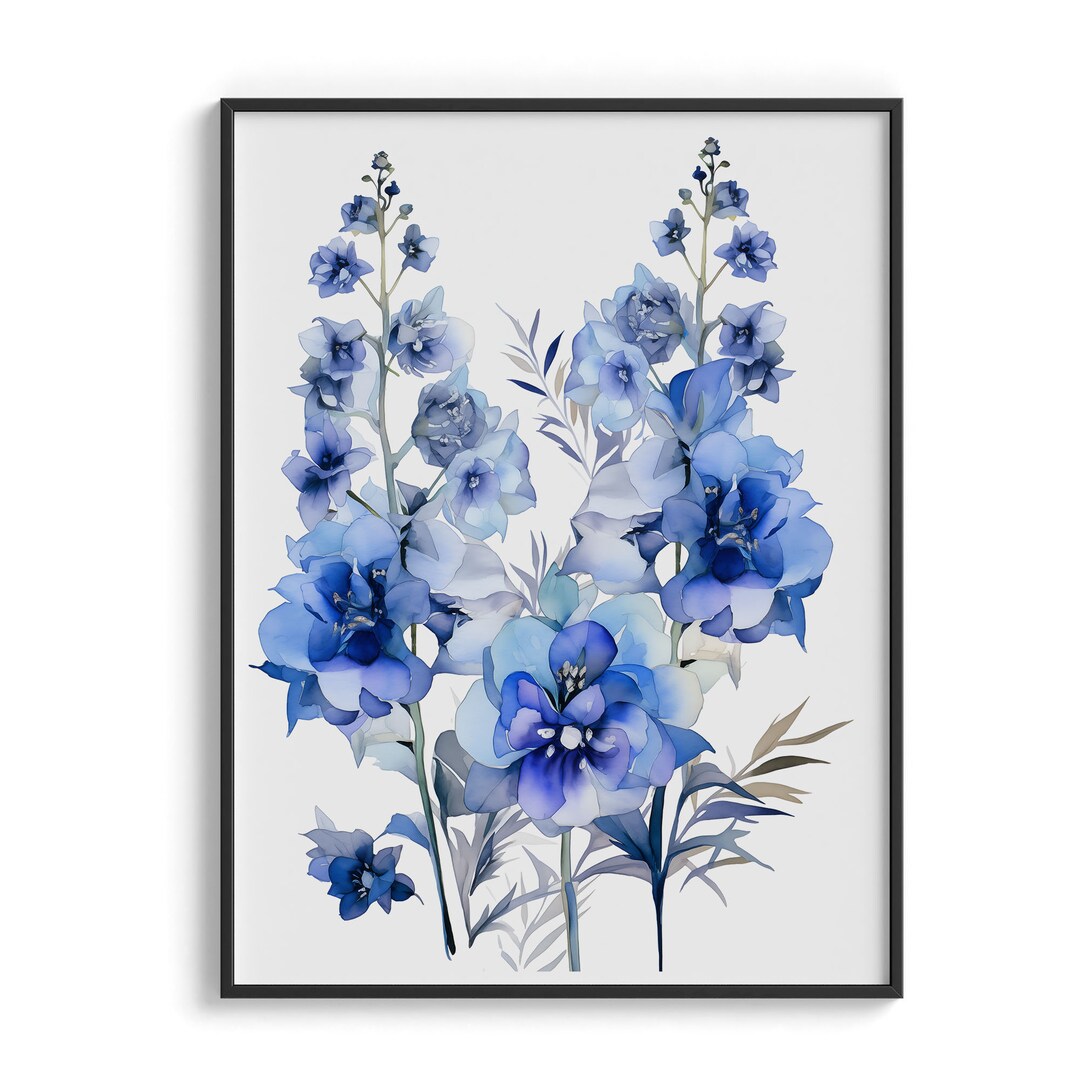 Watercolor Blue Delphinium Printable Art Digital Download, Flowers - Etsy