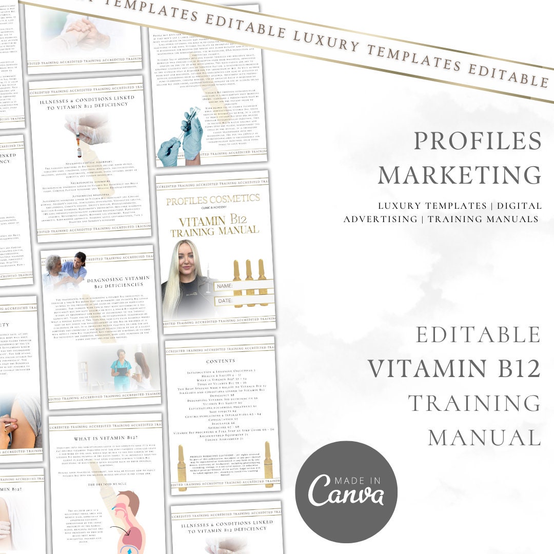 Luxury Vitamin B12 Training Manual - Editable in Canva | Training Guide, Tutor, Student ...
