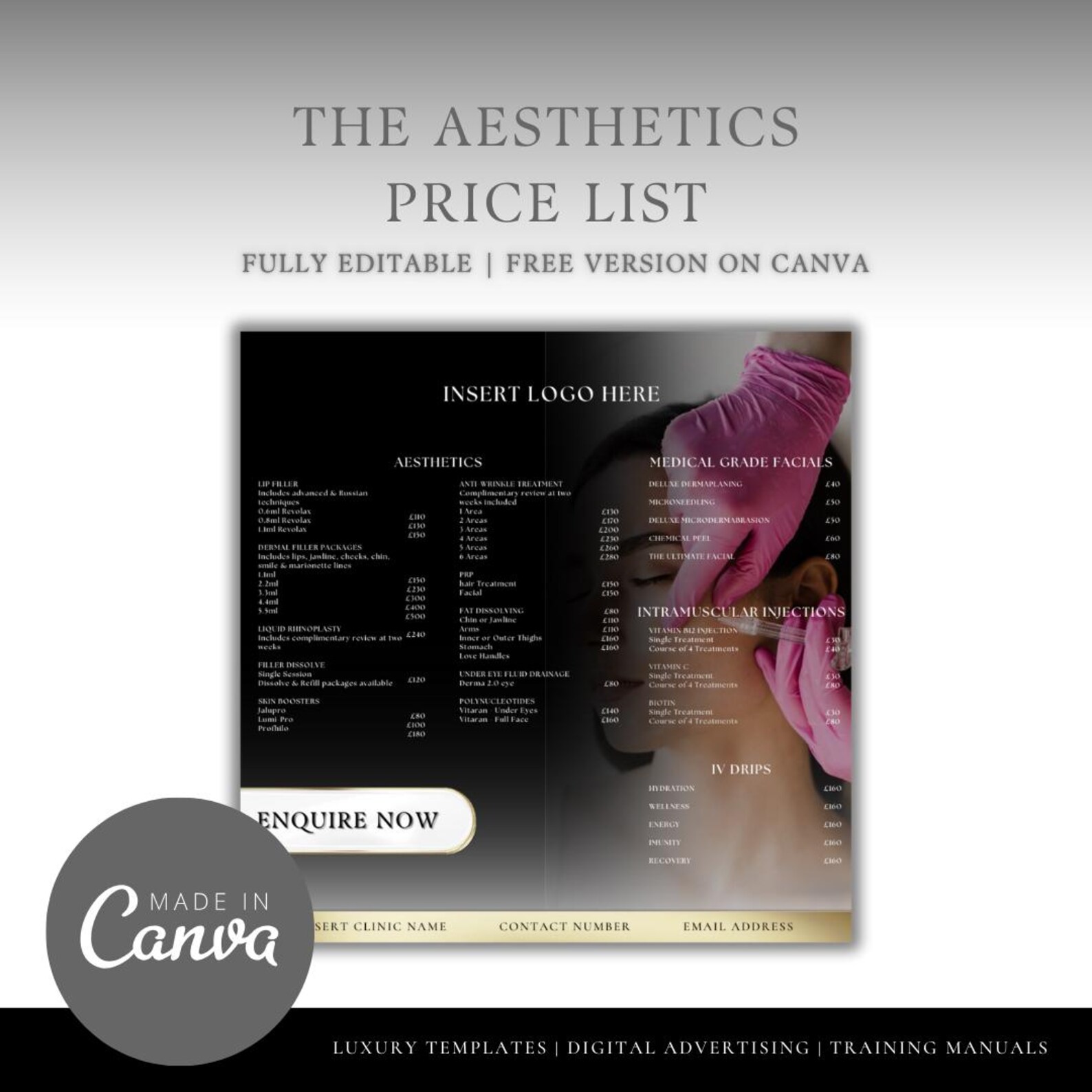 Aesthetics Social Media Price List: Editable Canva Template (digital ...