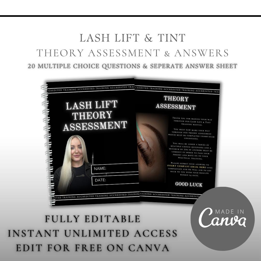Fully Editable Lash Lift and Tint Theory Assessment & Separate Answer ...
