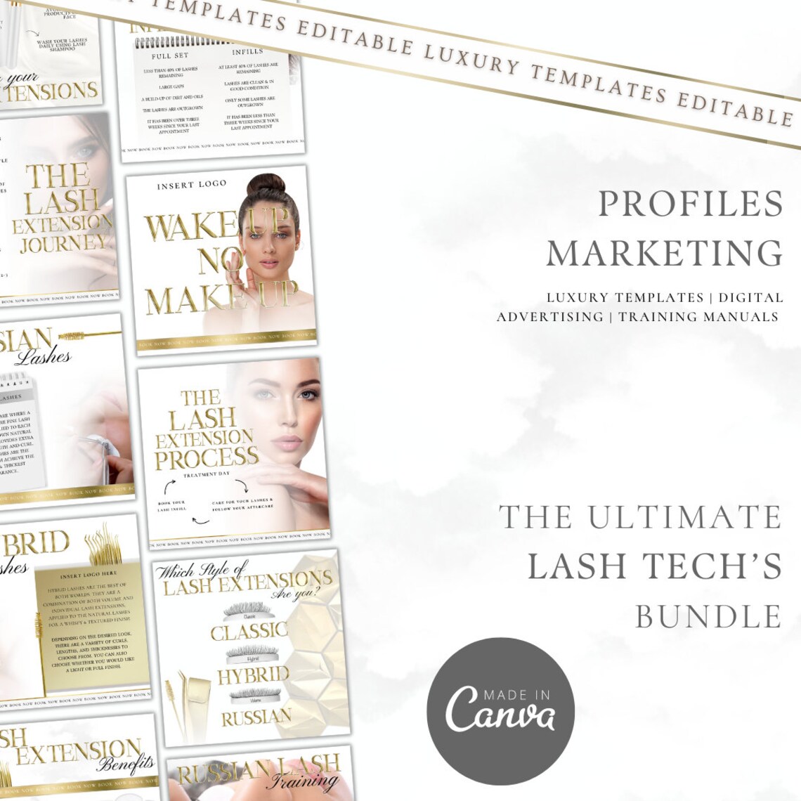 Lash Tech Instagram Templates: Gold Theme, Price List (editable Canva ...