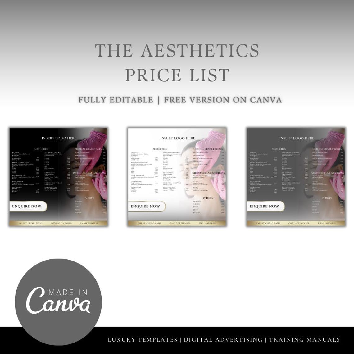 Aesthetics Social Media Price List: Editable Canva Template (digital ...