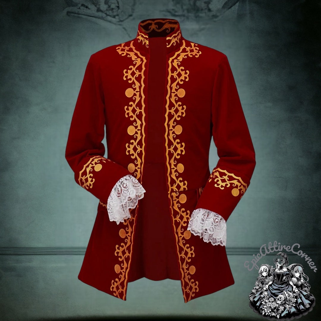 18th Century Red Velvet Tuxedo Jacket, Colonial Military Jacket in Red ...