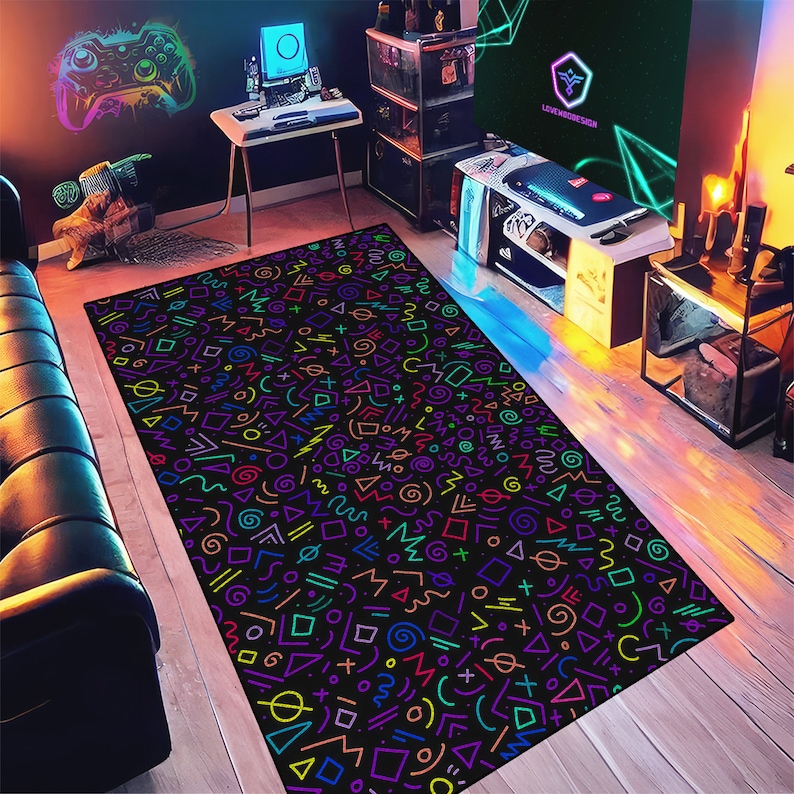 Arcade Carpet, Colorful Trippy Area Rug, 80s 90s Accent Floor Mat, Game ...