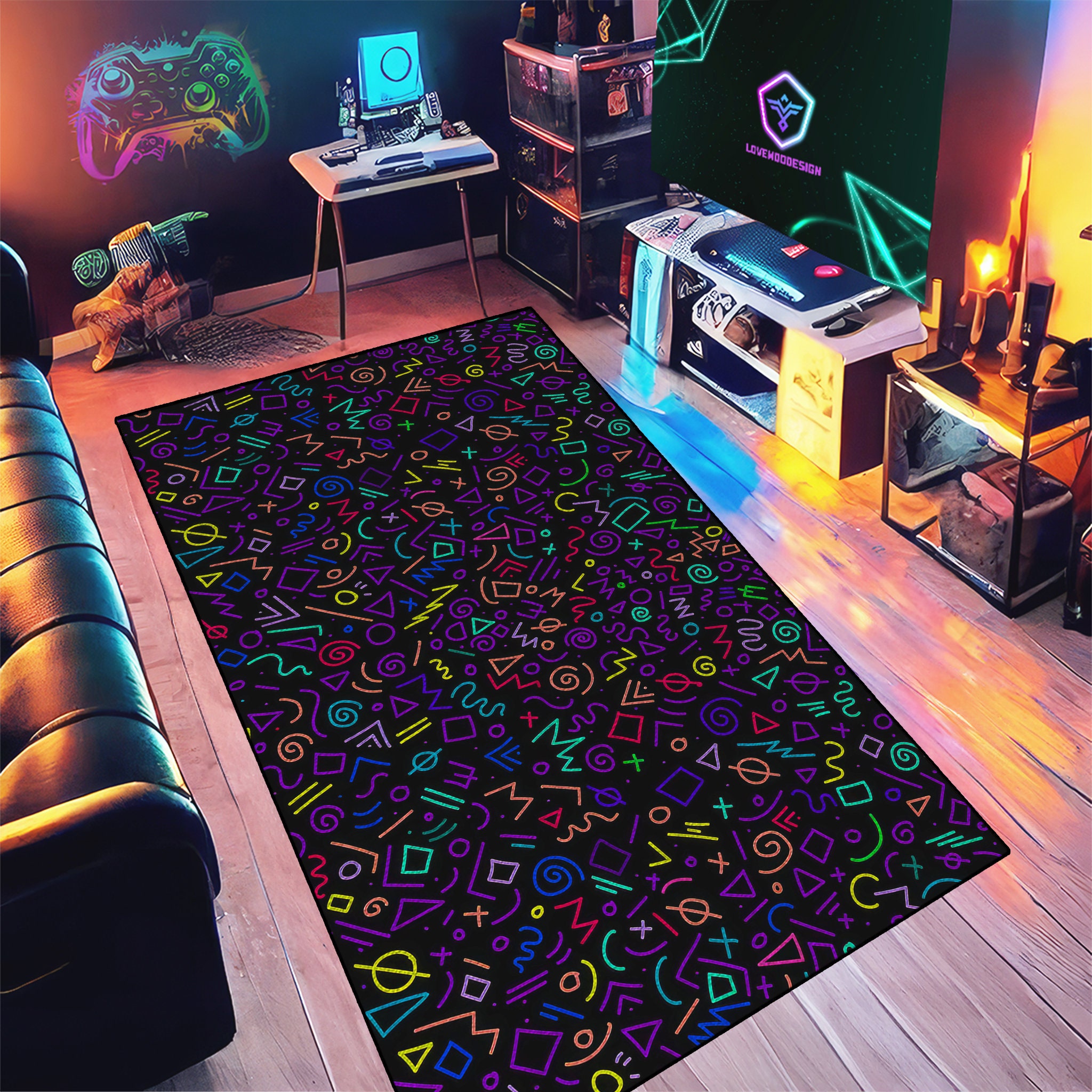 Arcade Carpet, Colorful Trippy Area Rug, 80s 90s Accent Floor Mat, Game ...