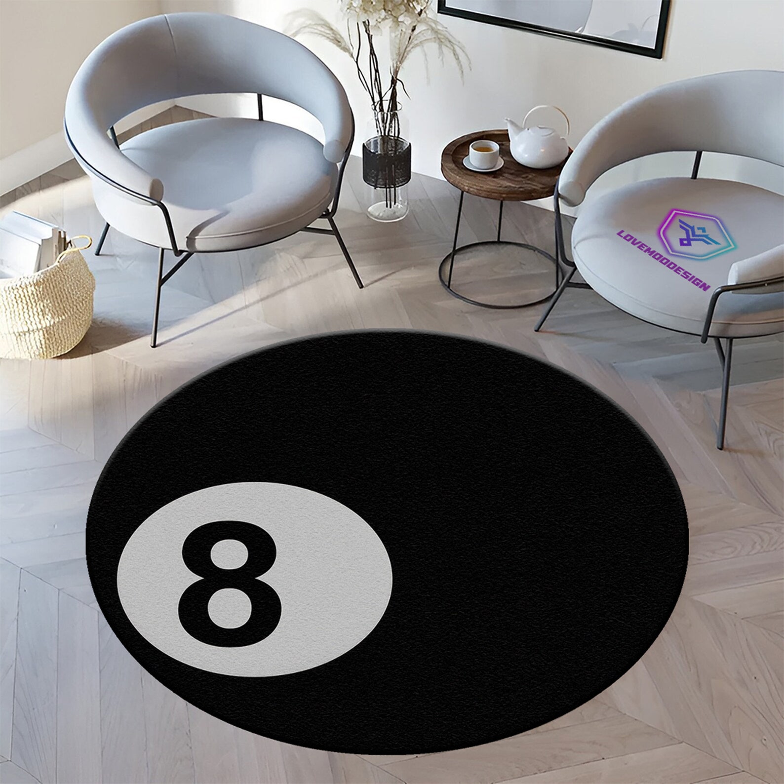 8 Ball Rug: Round Accent Rug, Modern 3D Printed Carpet - Etsy