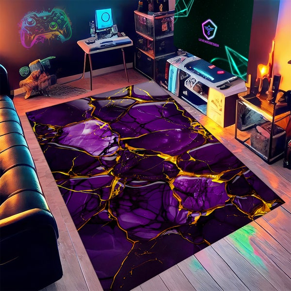 Marble Purple and Gold Rug - Etsy