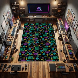 Retro Arcade Carpet, Colorful Trippy Area Rug, 80s 90s Accent Floor Mat ...