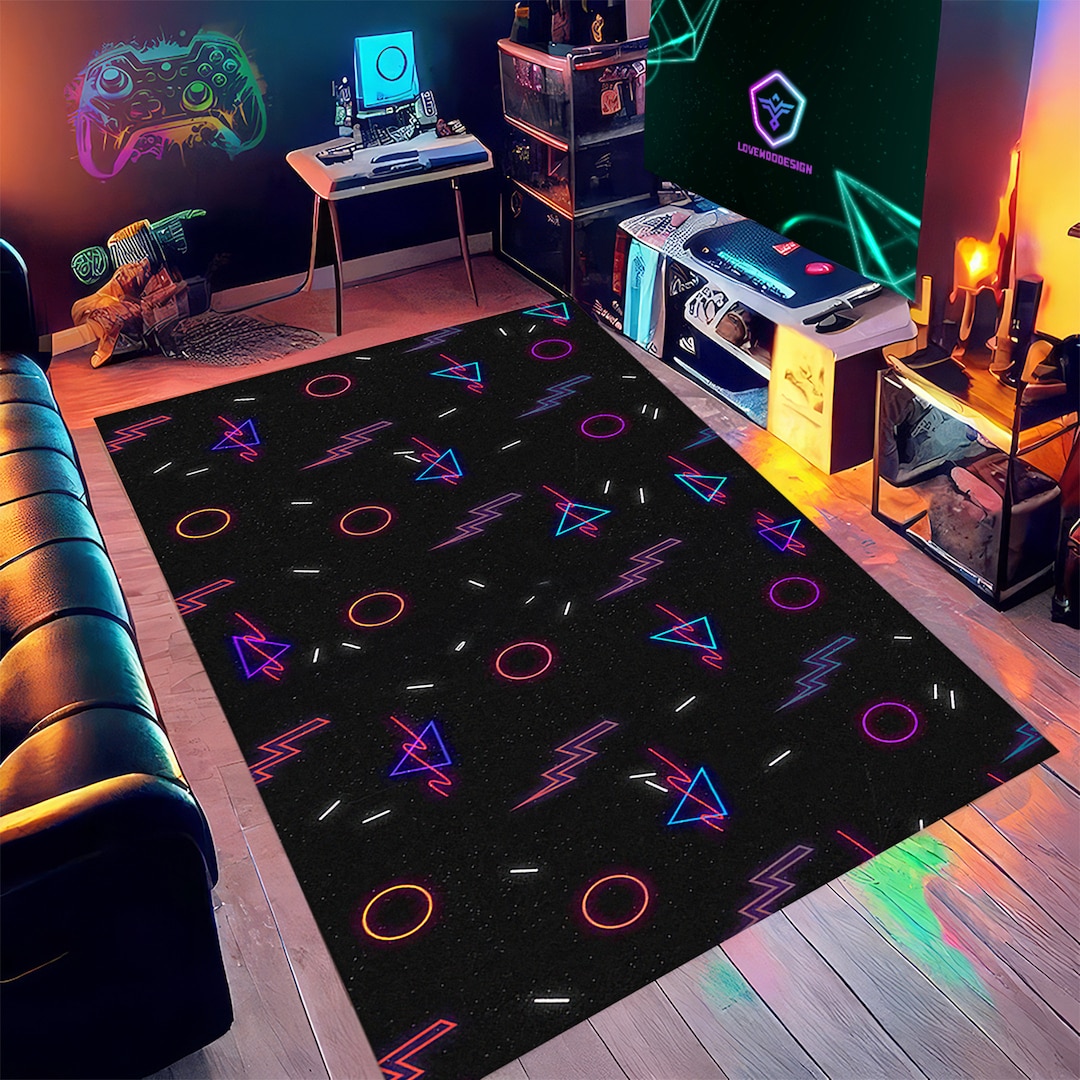 Retro Arcade Carpet, Colorful Trippy Area Rug, 80s 90s Accent Floor Mat ...