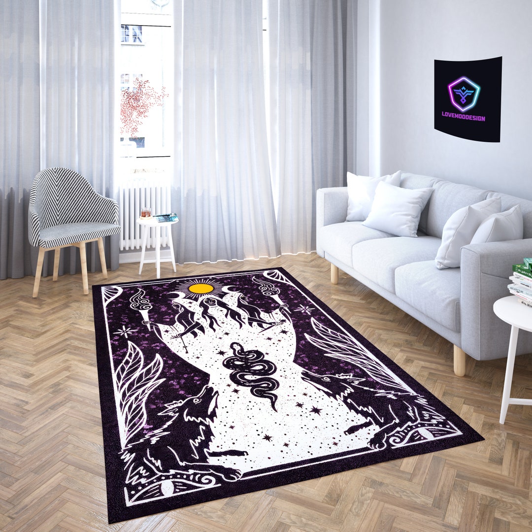 Gothic Rug, Witchy Decor Rug, Gothic Area Rug, Black and Yellow Goth ...