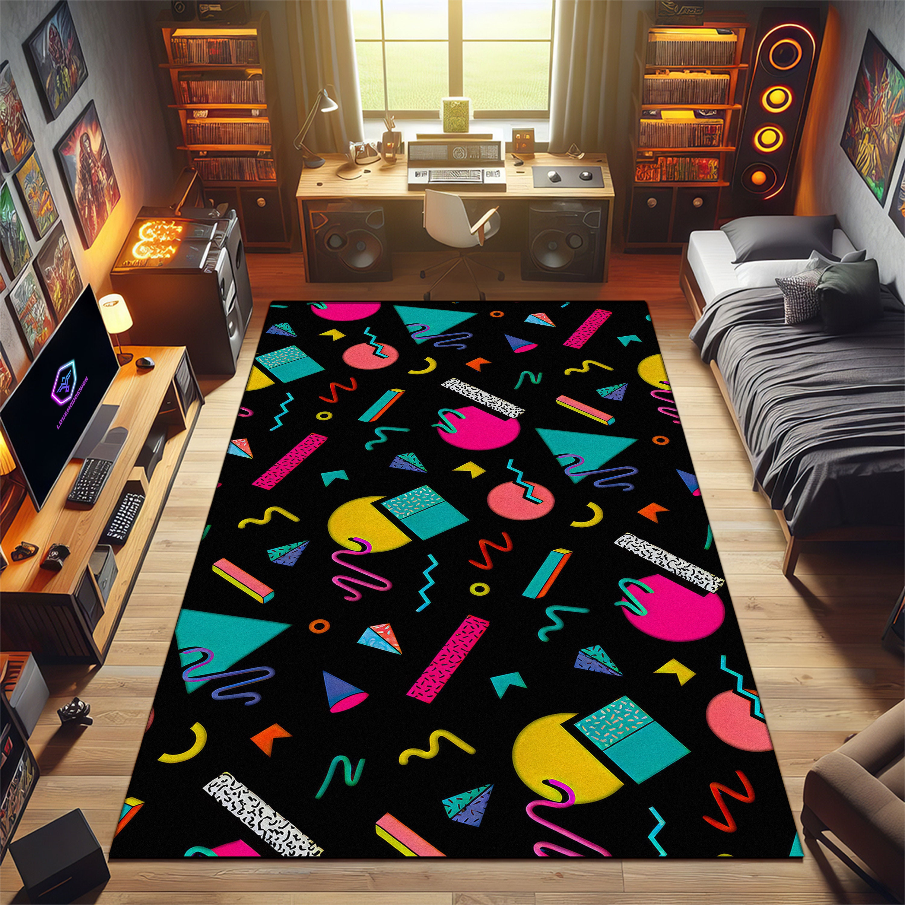 Retro Arcade Area Rug: 80s 90s Trippy Accent Rug - Etsy
