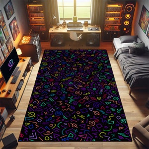 Arcade Carpet, Colorful Trippy Area Rug, 80s 90s Accent Floor Mat, Game ...
