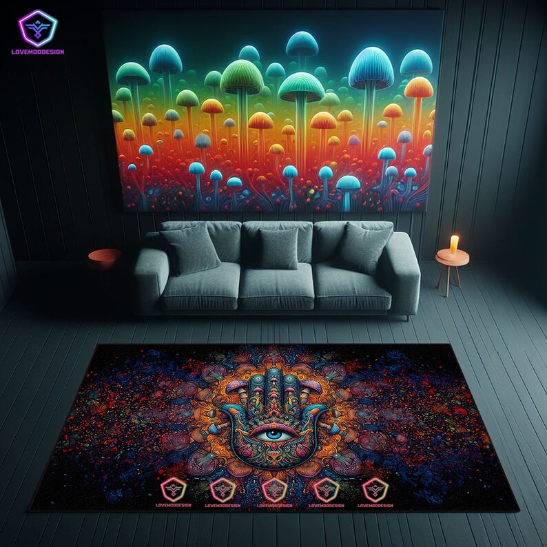 Hamsa Carpet, Optical İllusion Rug, Room Decor, Trippy Rug, Evil Eye ...
