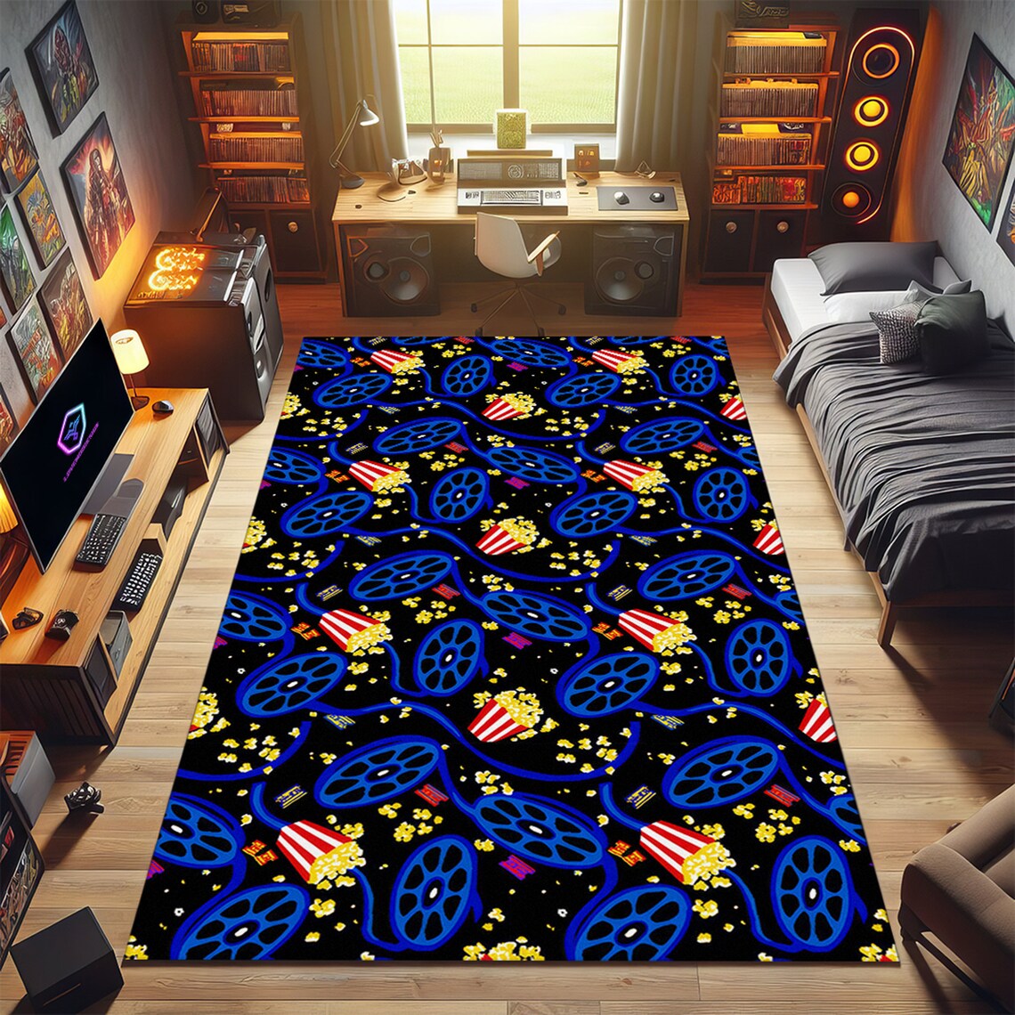 Popcorn Rug: Cinema Room Decor, Movie Night Carpet - Etsy