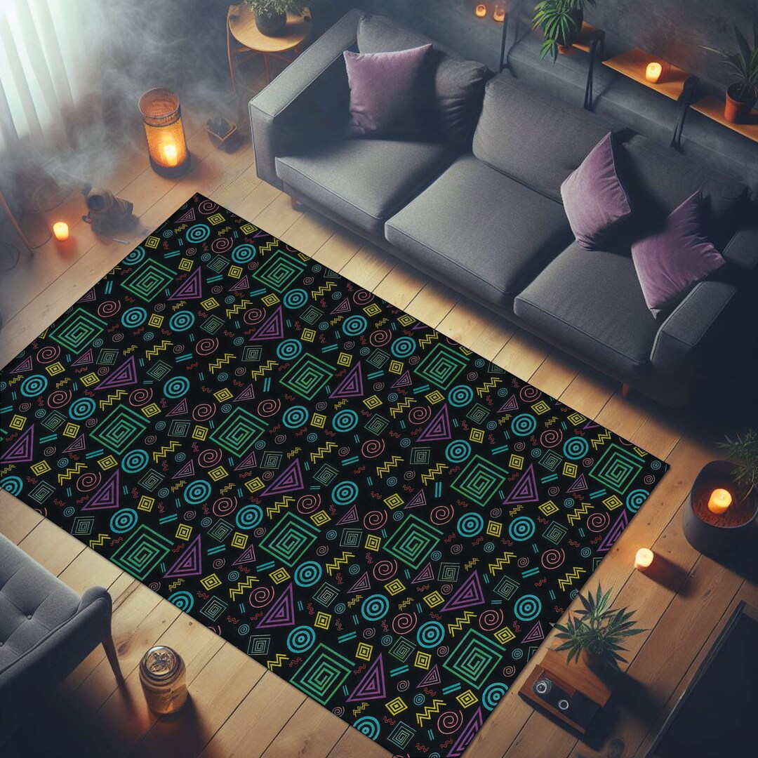 Retro Arcade Carpet, Colorful Trippy Area Rug, 80s 90s Accent Floor Mat ...