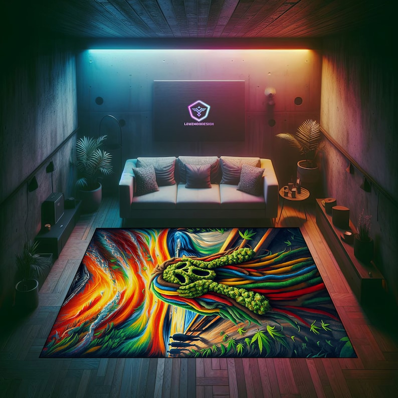 Scream Painting Weed Rug, Weed Room Decor, Green Plant Rug ...